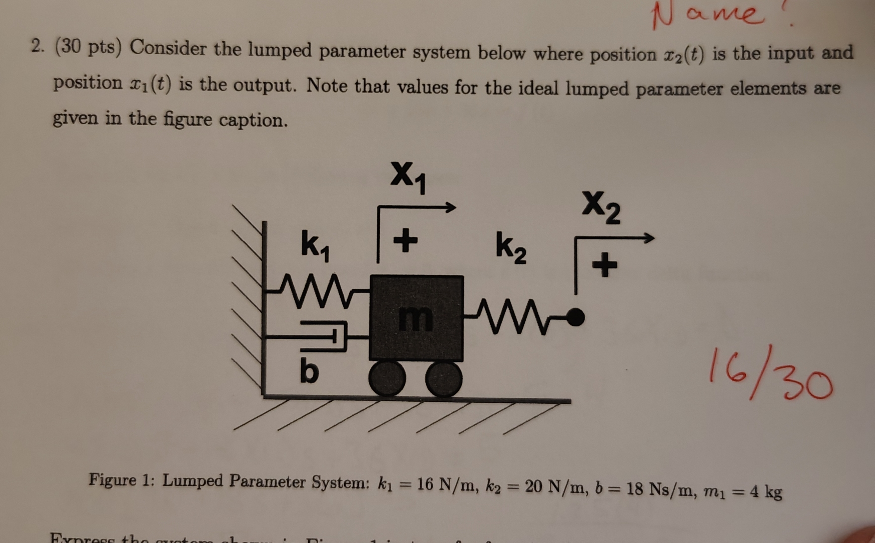 Solved ( 30 ﻿pts ) ﻿Consider the lumped parameter system | Chegg.com