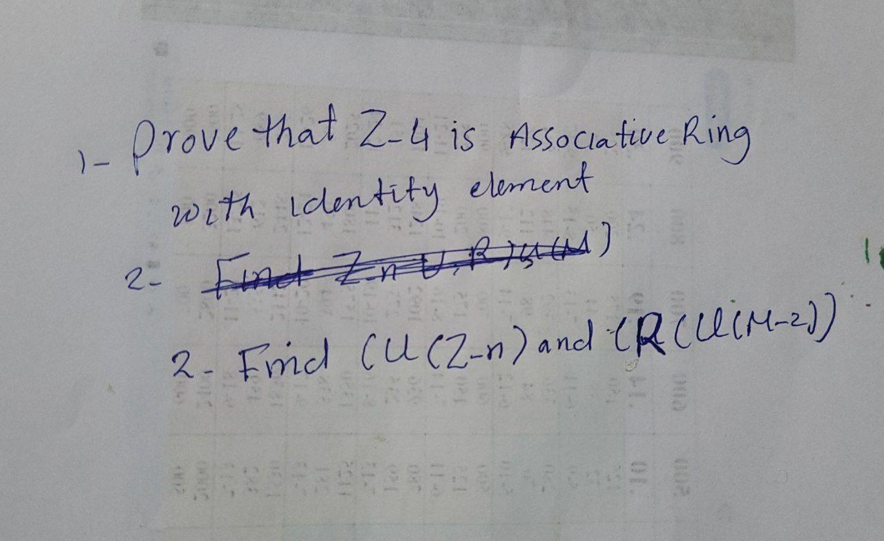 1- Prove that Z−4 is Associative Ring with identity | Chegg.com