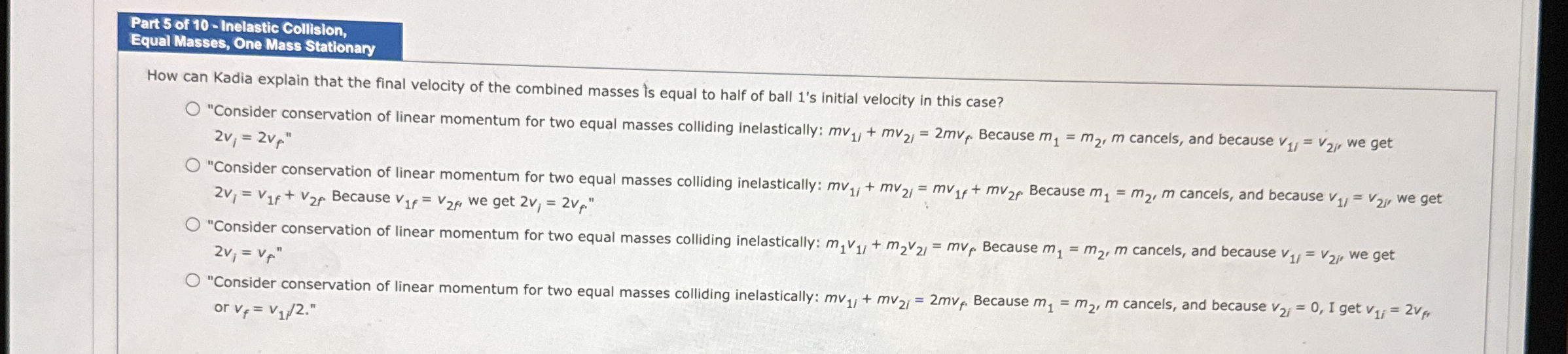 Solved Part 5 ﻿of 10 - ﻿Inelastic Collision,Equal Masses, | Chegg.com