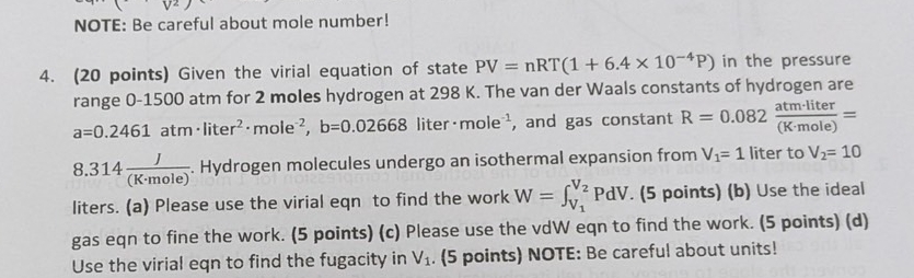 Solved NOTE: Be careful about mole number!4. (20 ﻿points) | Chegg.com