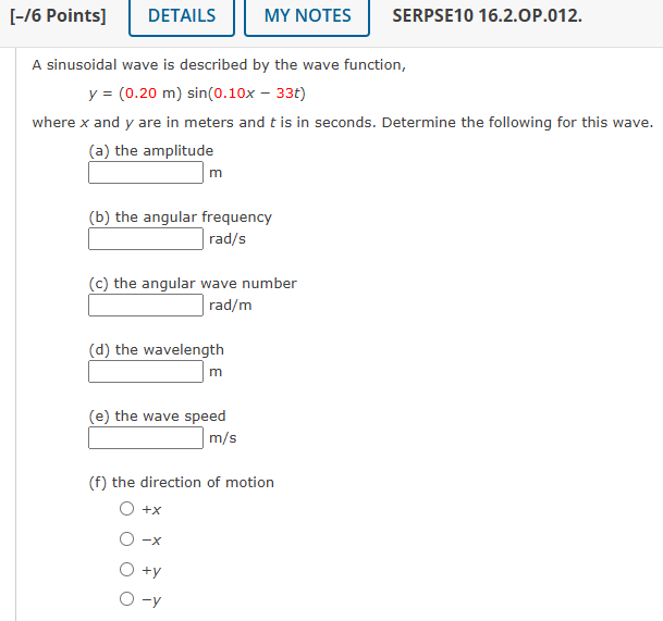 Solved A sinusoidal wave is ﻿described by ﻿the wave | Chegg.com