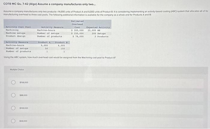 Solved COTB MC Qu. 7-27 (Algo) Assume a company's | Chegg.com