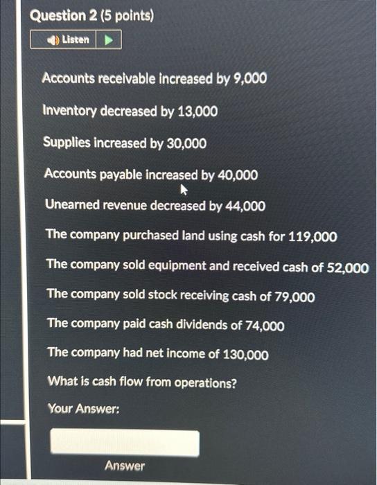 Solved Accounts receivable increased by 3,000 Inventory | Chegg.com