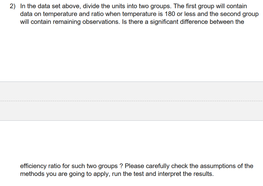 Solved In the data set above, divide the units into two | Chegg.com