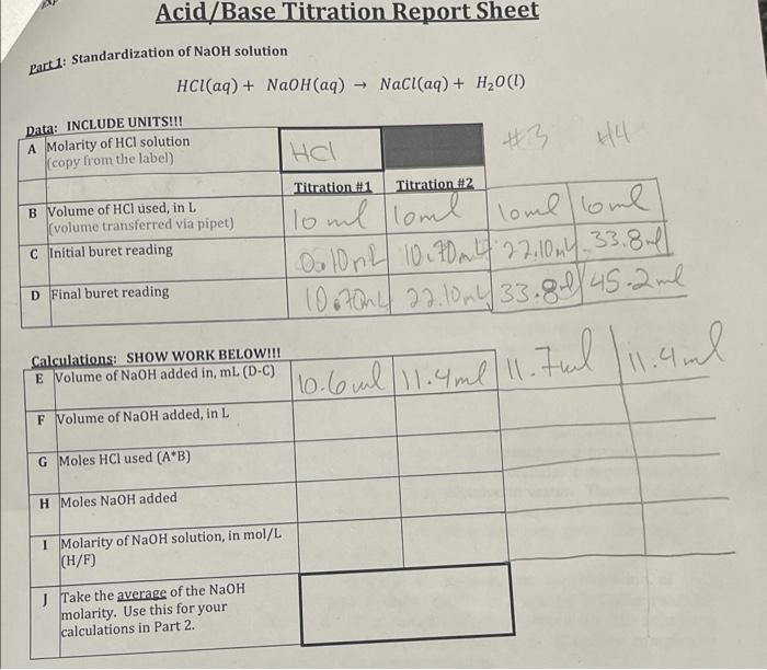 Solved Acid/Base Titration Report Sheet part 1: | Chegg.com