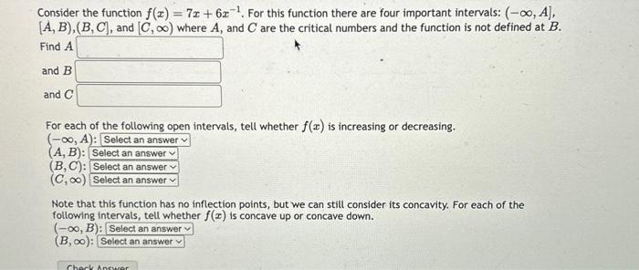Solved Consider the function f(x)=7x+6x−1. For this function | Chegg.com