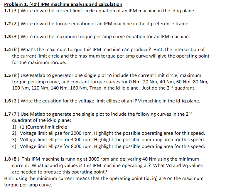 Problem 1. (40') ﻿IPM machine analysis and | Chegg.com