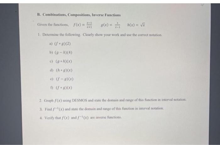 Solved B. Combinations. Compositions, Inverse Functions | Chegg.com