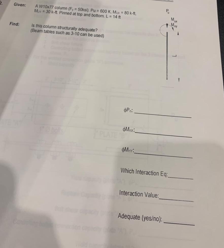 Solved Given:Mur=30k-ft. ﻿Pinned at ﻿top and bottom. | Chegg.com