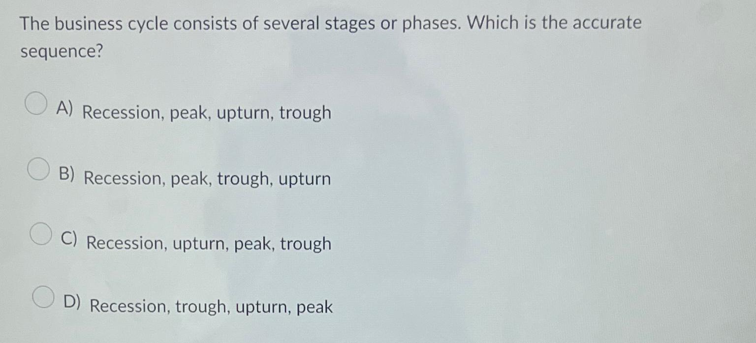 Solved The business cycle consists of several stages or | Chegg.com