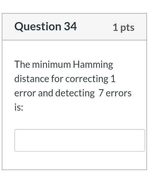 Solved Question 34 1 pts The minimum Hamming distance for | Chegg.com