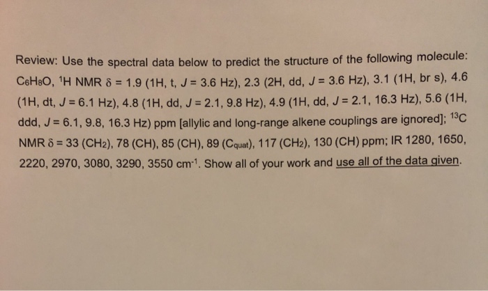 Solved Review: Use the spectral data below to predict the | Chegg.com