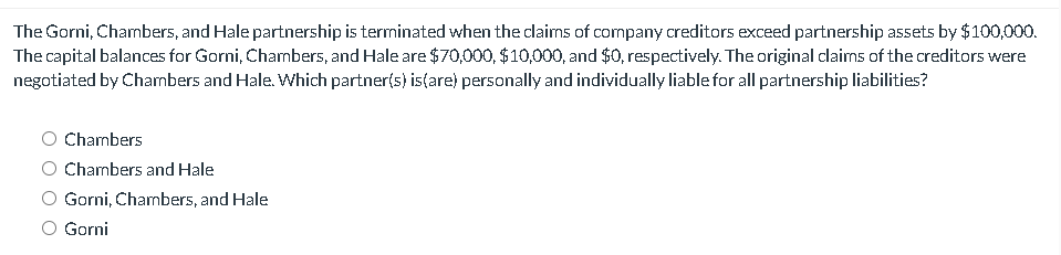 Solved The Gorni, Chambers, and Hale partnership is | Chegg.com