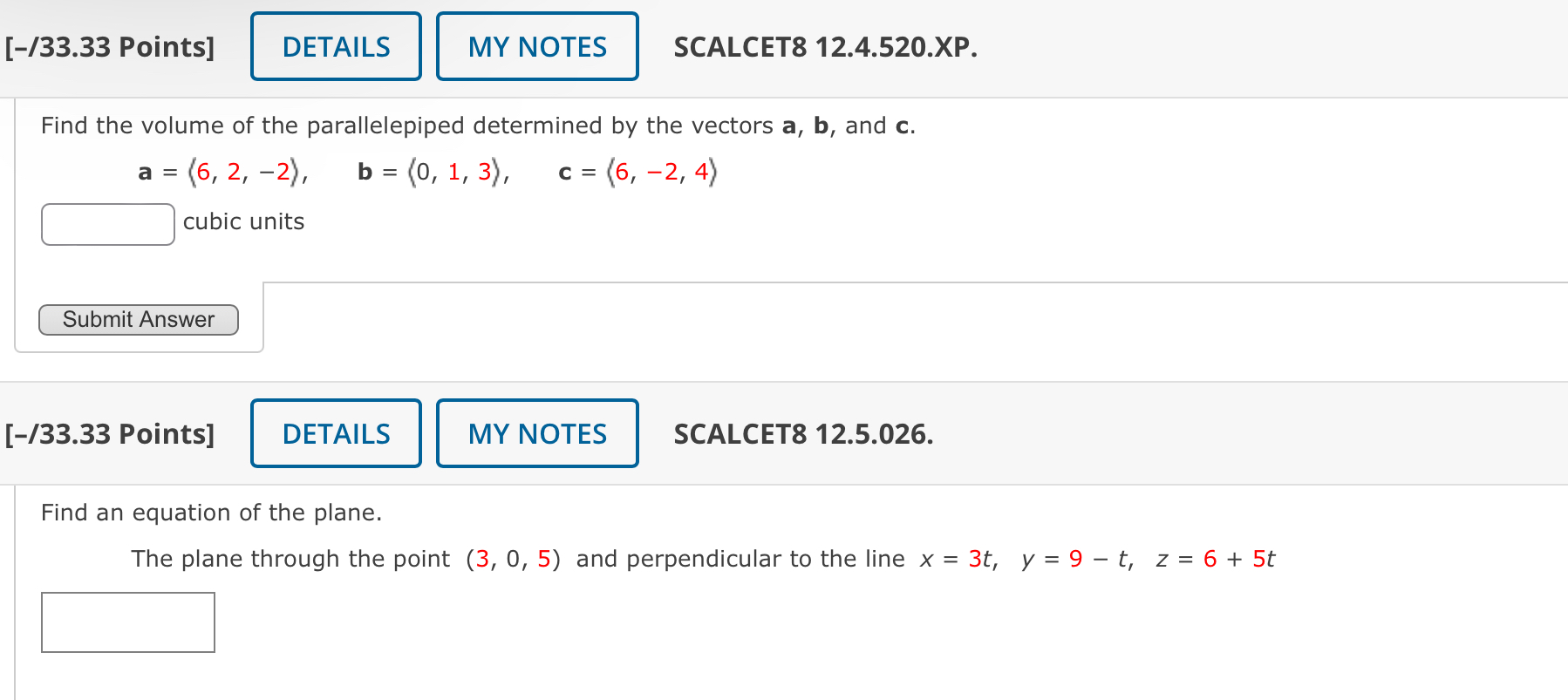 Solved [-/33.33 ﻿Points]SCALCET8 12.4.520.XP.Find the volume | Chegg.com