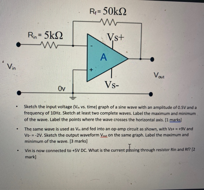 Solved R = 50k) Rin = 5k12 W- Vs+ A Vin * Vout Vs- OV . | Chegg.com