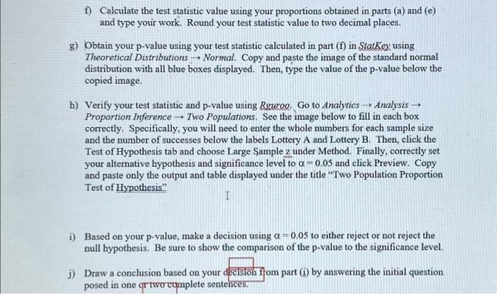 f) Calculate the test statistic value using your | Chegg.com