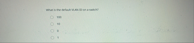 Solved What is the default VLAN ID on a switch?1001001 | Chegg.com