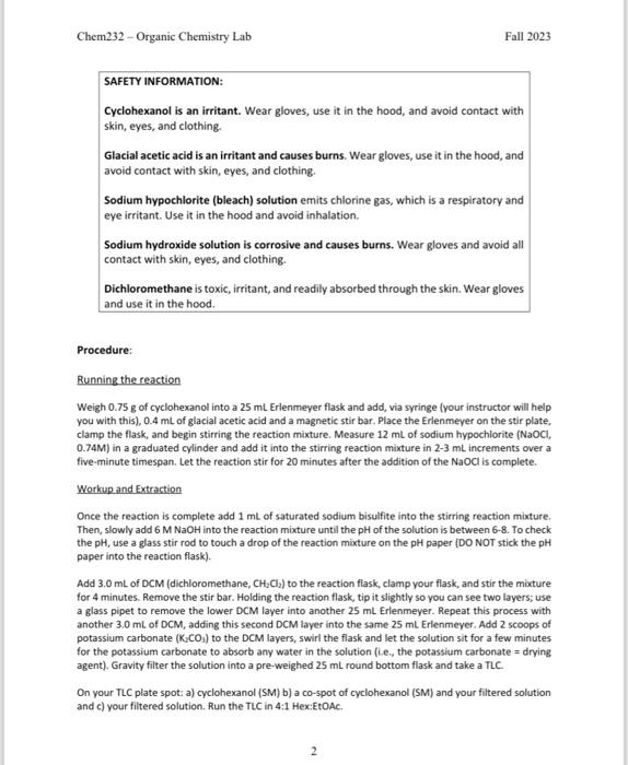 Solved Oxidation of Cyclohexanol Using Sodium Hypochlorite | Chegg.com
