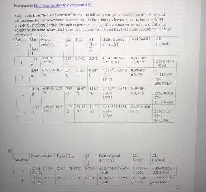 Solved on S Navigate to http://chemcollective.org/vlab/138 | Chegg.com