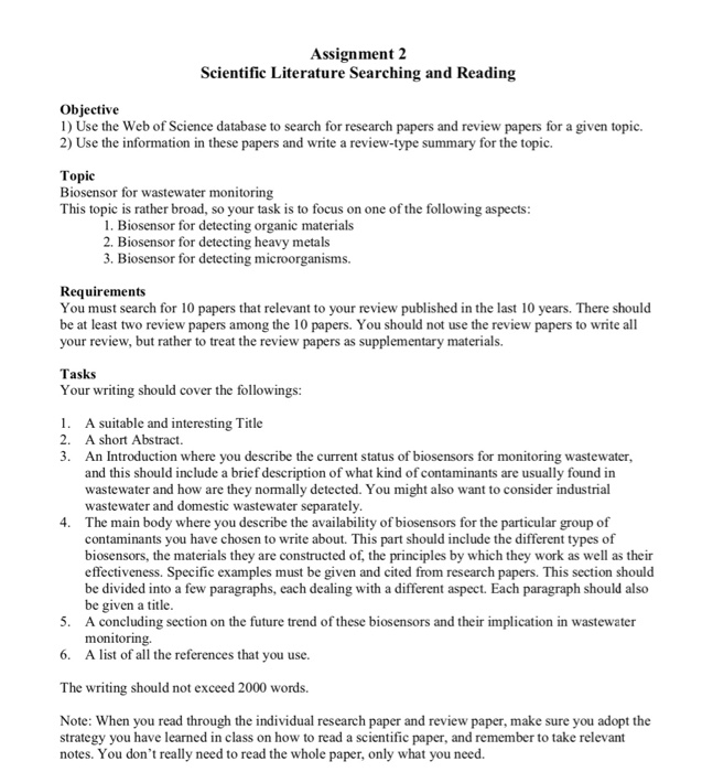 Solved Assignment 2 Scientific Literature Searching and | Chegg.com