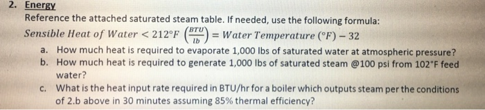 Solved 2. Energy Reference the attached saturated steam | Chegg.com