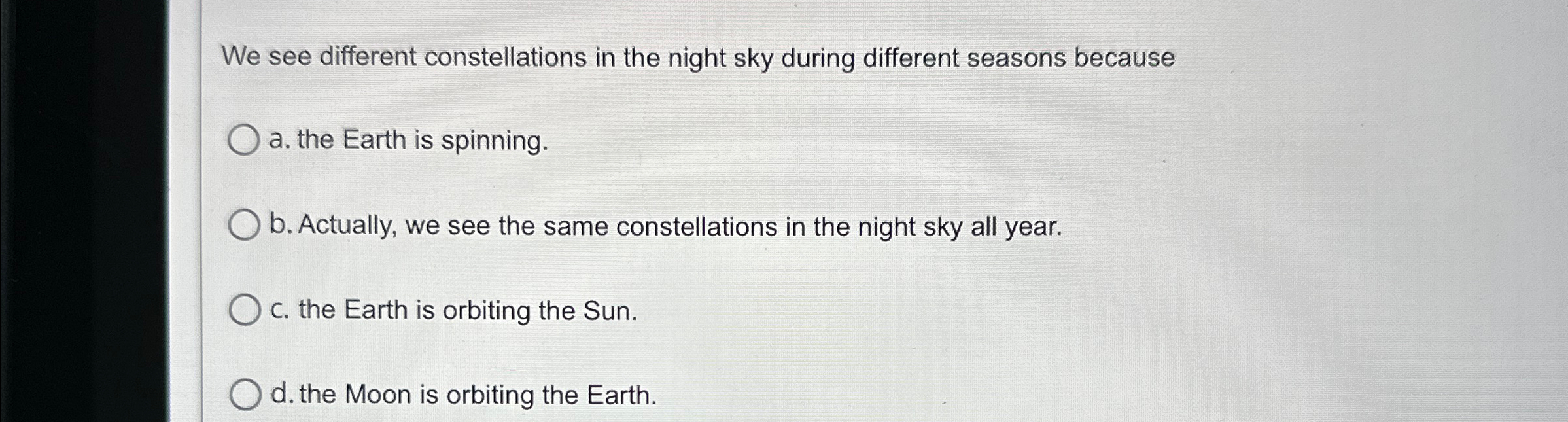 Solved We see different constellations in the night sky | Chegg.com