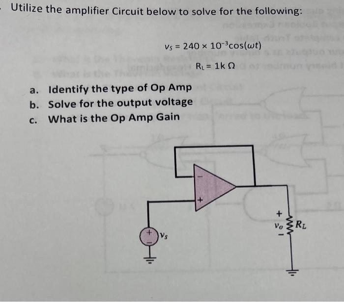 Solved Utilize the amplifier Circuit below to solve for the | Chegg.com