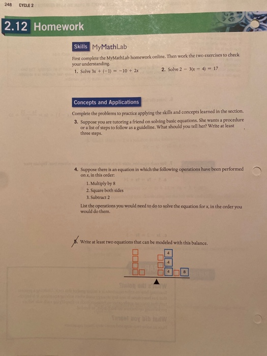 Solved 248 CYCLE 2 2.12 Homework Skills MyMathLab First | Chegg.com