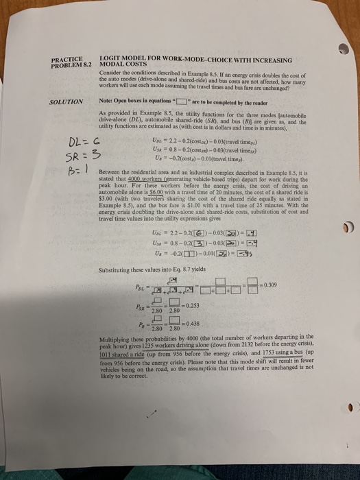 PRACTICE PROBLEM 8.2 LOGIT MODEL FOR WORK-MODE-CHOICE | Chegg.com