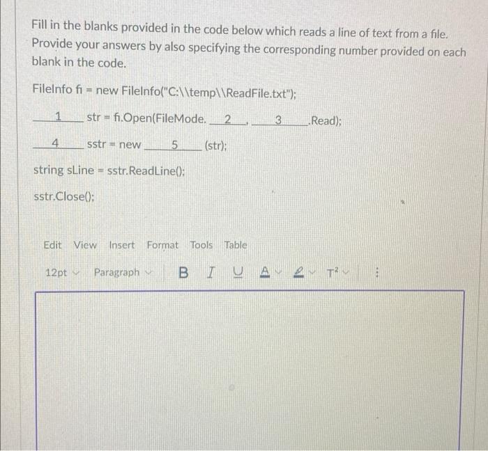 Solved Fill in the blanks provided in the code below which | Chegg.com