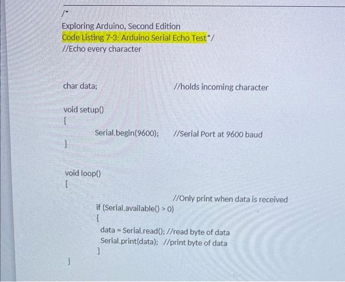 Solved This is a good example of basic serial communication | Chegg.com