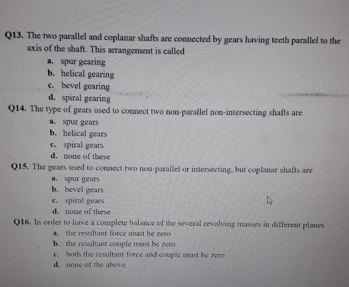 Solved Q13. The two parallel and coplanar shafts are | Chegg.com
