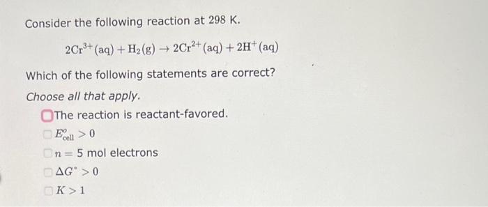 Solved Consider the following reaction at 298 K. | Chegg.com