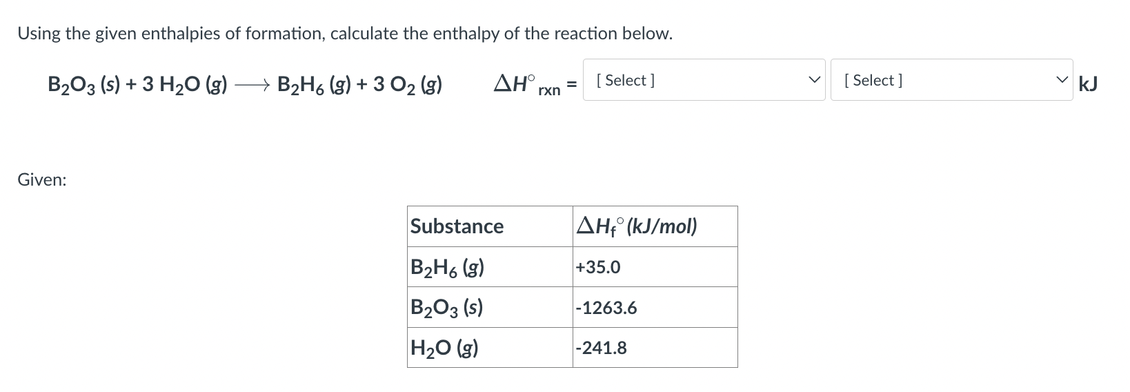 Solved Using the given enthalpies of formation, calculate | Chegg.com