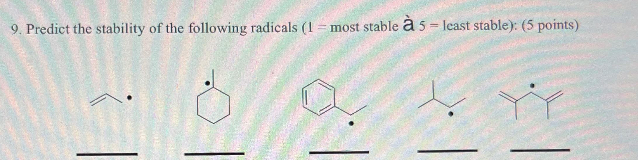 Solved Predict the stability of the following radicals (1 = | Chegg.com