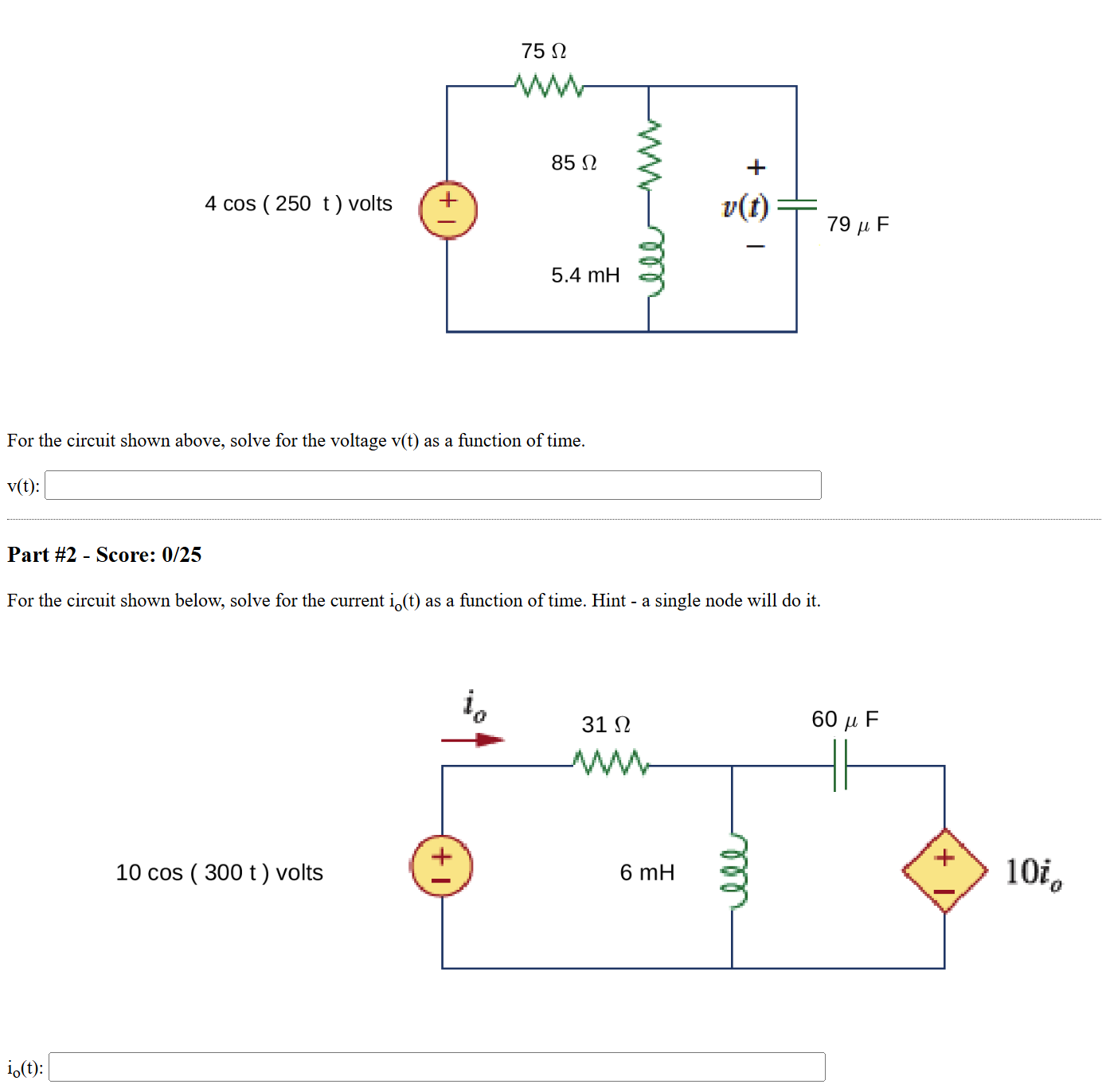 Solved #Part 1 - ﻿For the circuit shown above, solve for the | Chegg.com