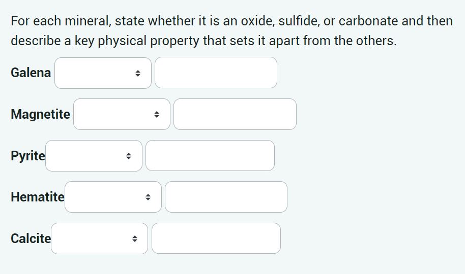 Solved For each mineral, state whether it is an oxide, | Chegg.com