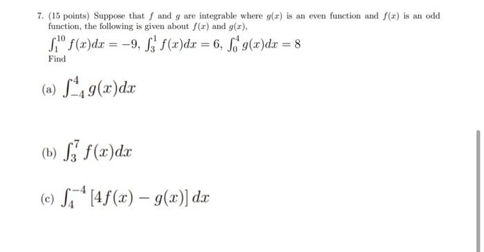 Solved 7. (15 points) Suppose that f and g are integrable | Chegg.com