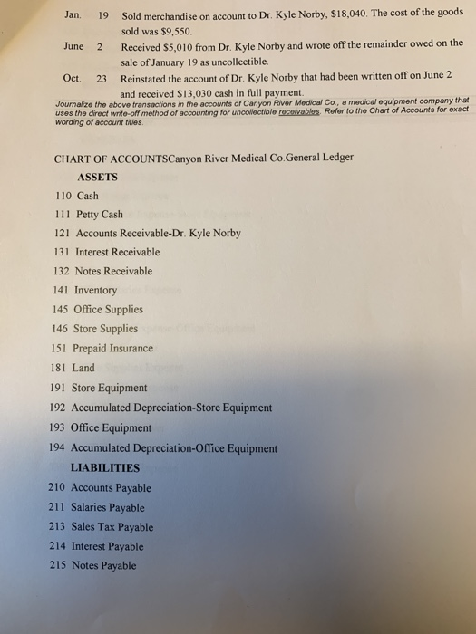 Solved Jan. 19 Sold merchandise on account to Dr. Kyle | Chegg.com