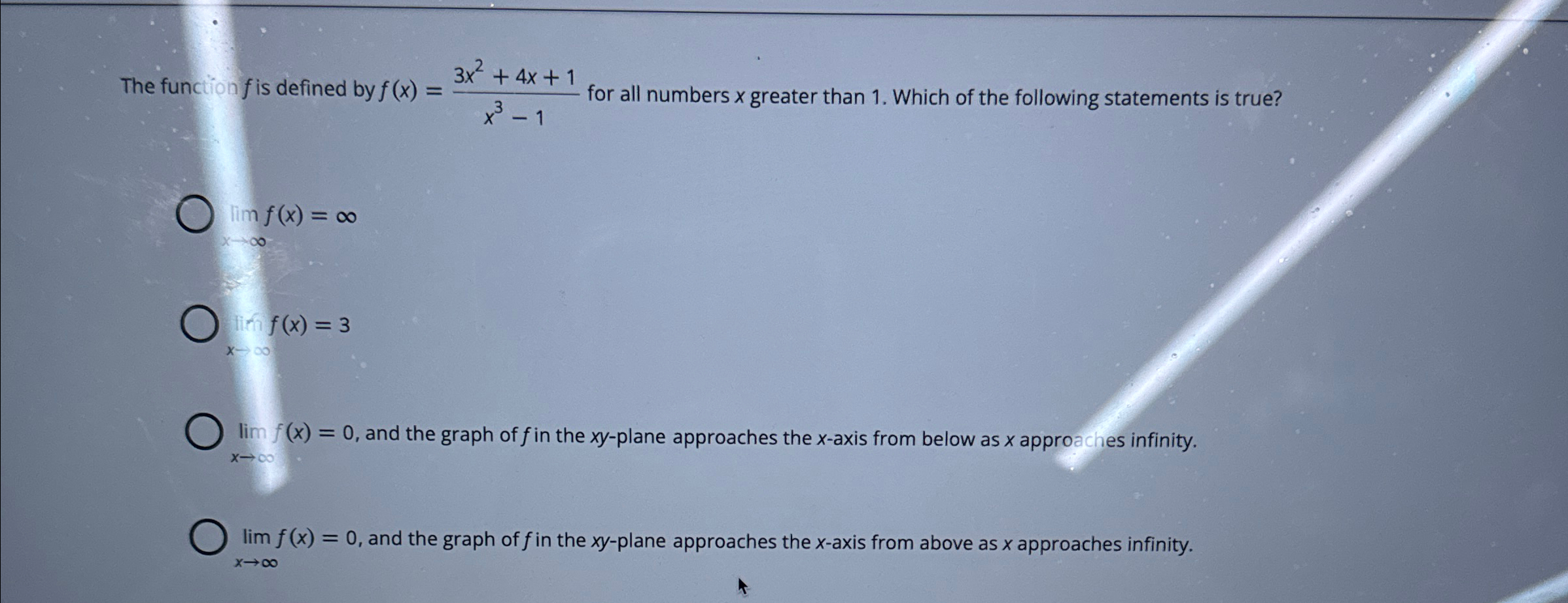 Solved The function f ﻿is defined by f(x)=3x2+4x+1x3-1 ﻿for | Chegg.com