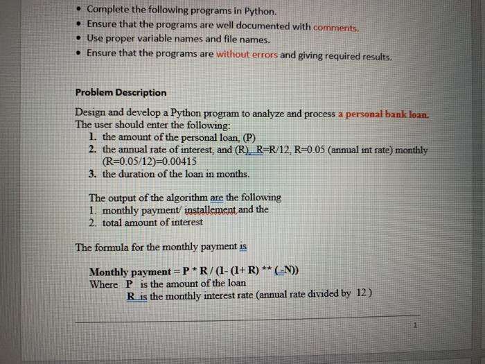 Solved • Complete the following programs in Python. • Ensure | Chegg.com