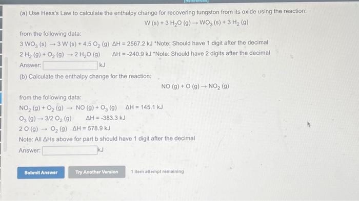 Solved (a) Use Hess's Law to calculate the enthalpy change | Chegg.com
