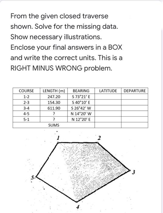 Solved From the given closed traverse shown. Solve for the | Chegg.com