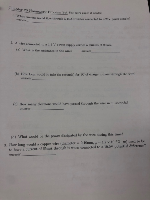 Solved wapter 20 Homework Problem Set Use extra paper is | Chegg.com Solved wapter 20 Homework Problem Set Use extra paper is | Chegg.com