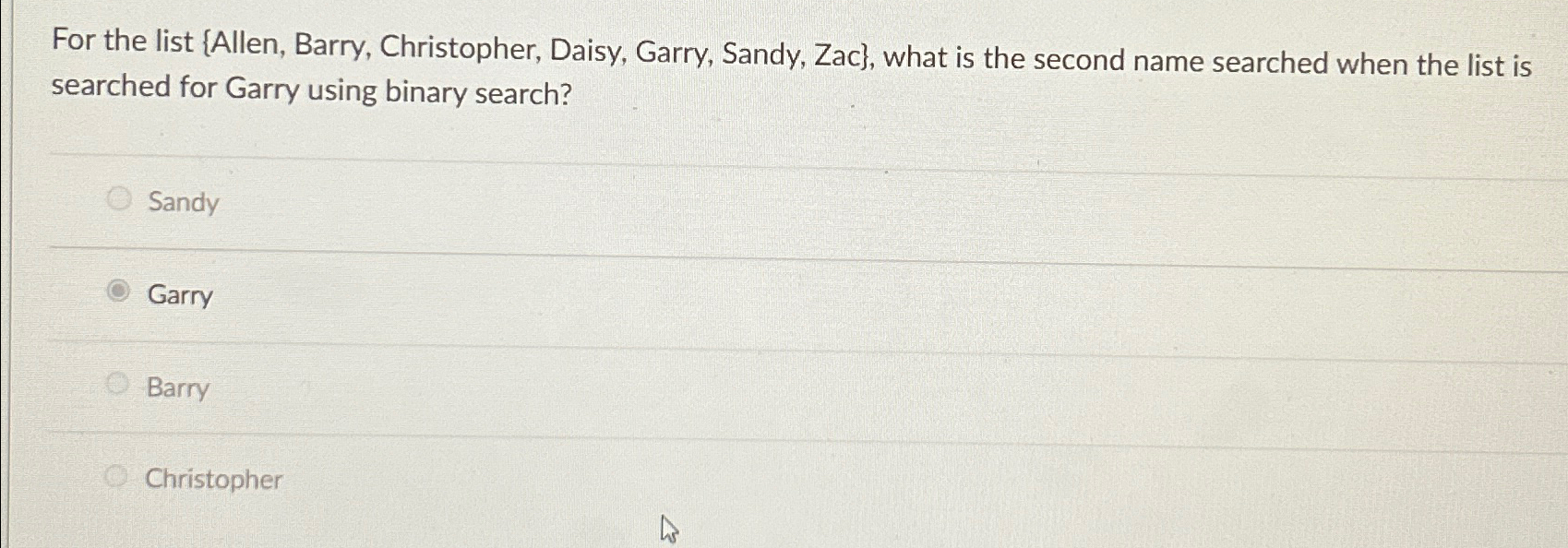 Solved For the list {Allen, ﻿Barry, Christopher, Daisy, | Chegg.com