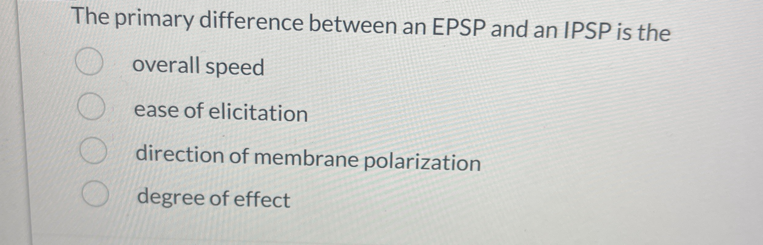 Solved The primary difference between an EPSP and an IPSP is | Chegg.com