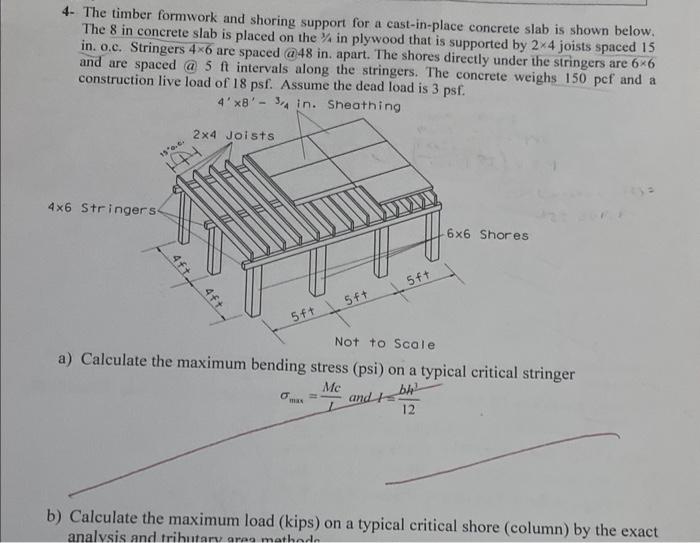 Solved 4- The timber formwork and shoring support for a | Chegg.com