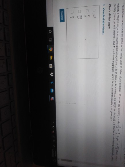 Solved The dimensional consistency of the terms can be used | Chegg.com
