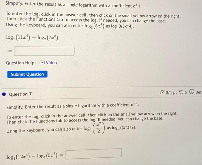 Solved Simplify. Enter the result as a single logarithm with | Chegg.com
