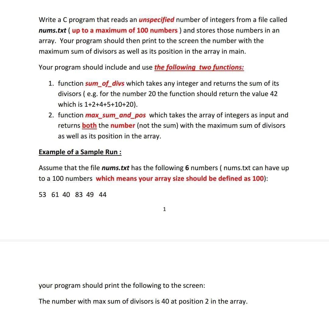 Solved Write a C program that reads an unspecified number of | Chegg.com